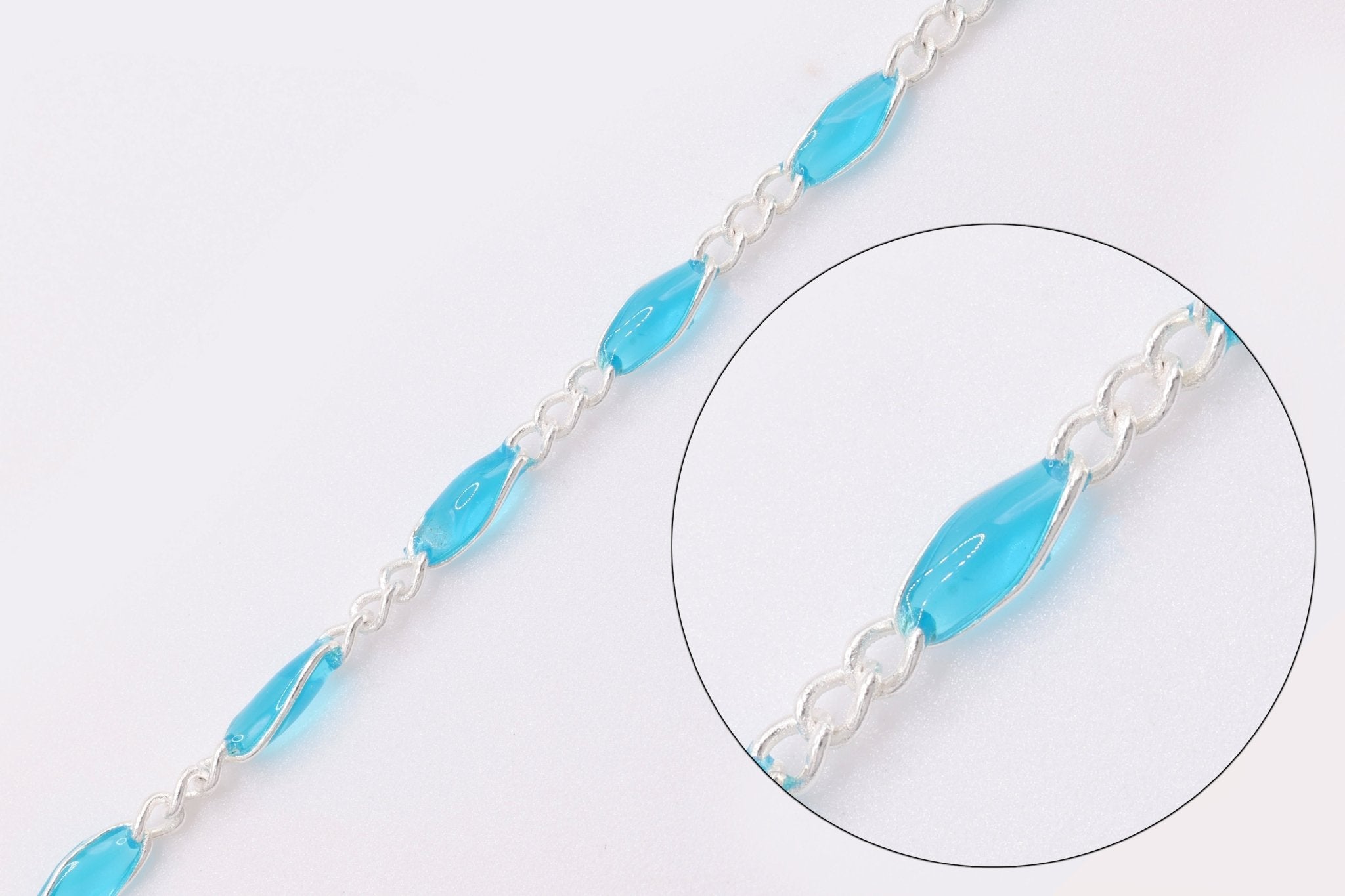 2.5mm x 3.5mm Figaro Blue Enamel Chain, 925 Sterling Silver, Enamel Co