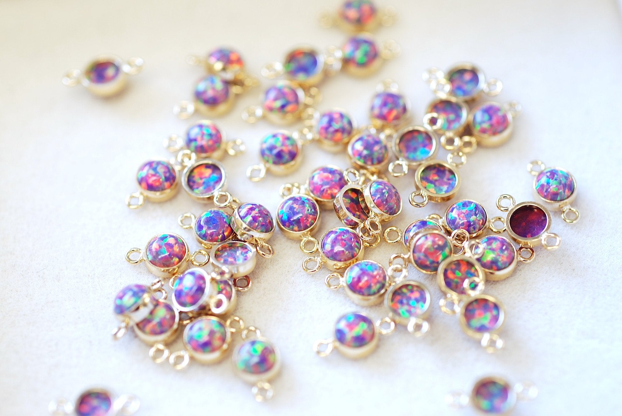 Opal February Birthstone Amethyst Connector Charm, Gold-Filled, 4mm Op