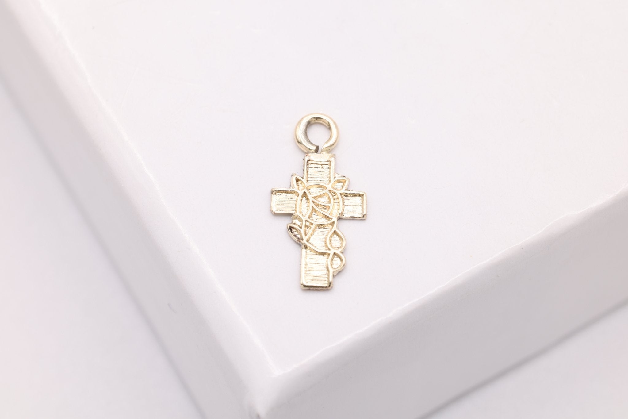 Small Thorned Cross Charm, Gold-Filled, 9mm x 5mm, Bulk DIY Wholesale