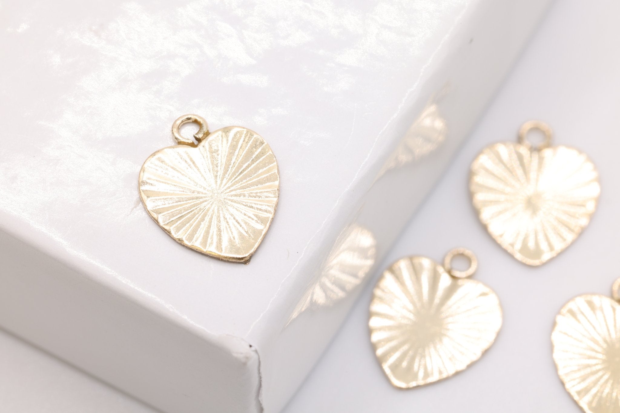 Sunbrust Heart Charm, 14/20 Gold-Filled, Stamped Love Textured Heart,