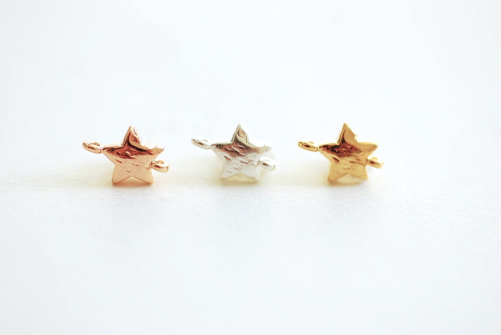 Brushed Star Connector Charms- Vermeil Gold plated Sterling Silver, Sm