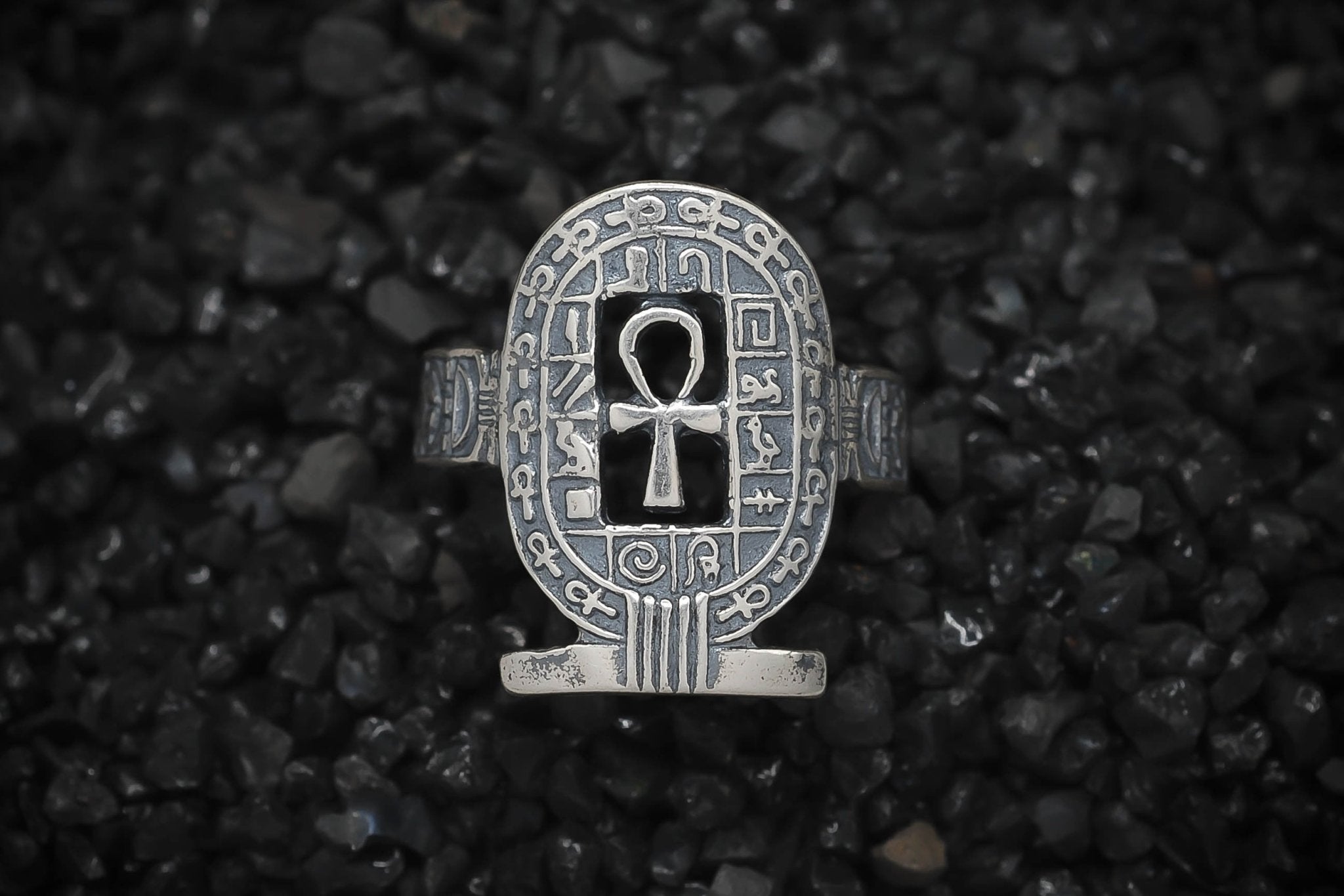 Ankh Key of Eternal Life Ring Hieroglyphics Ancient Egyptian | 925 Ste