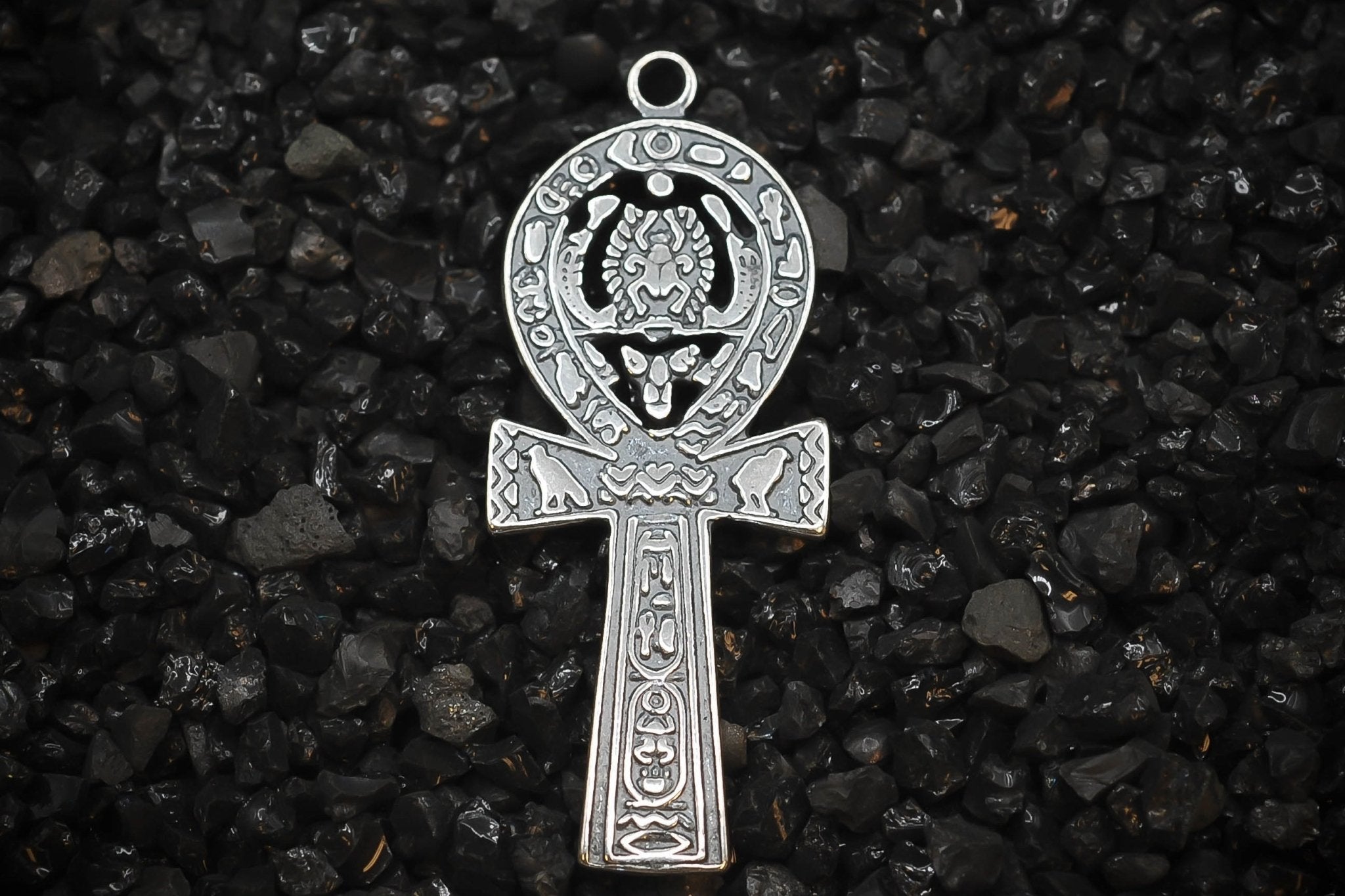 Ankh Key of Eternal Life with Scarab Beetle Hieroglyphics Ancient Egyp