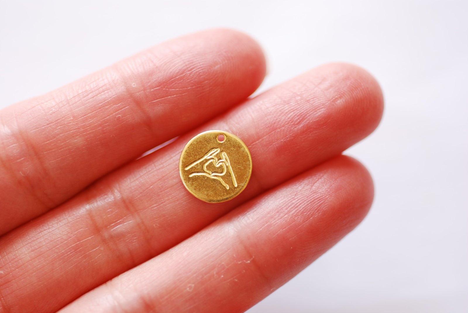 Hand Gesture Love Sign Charm - 925 Sterling Silver 18k Gold Heart shap ...
